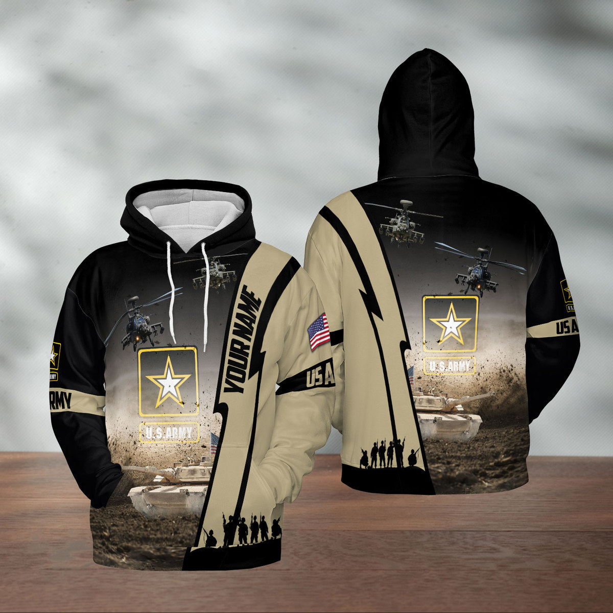 Custom Name US Army M1 Abrams Tank AH 64 Apache 3D Hoodi | eBay